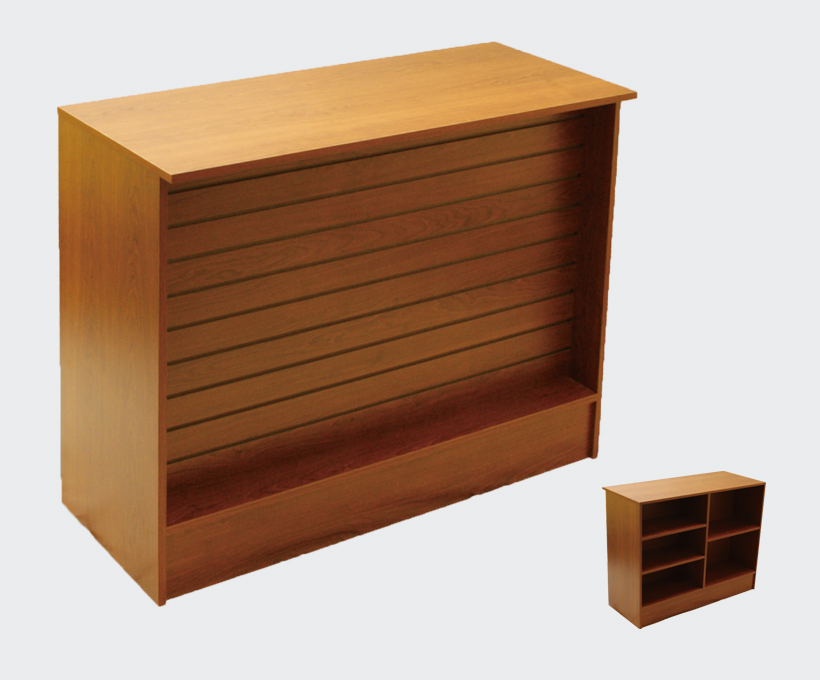 WRAP COUNTER with SLATWALL FRONT PANEL WALNUT - DWC